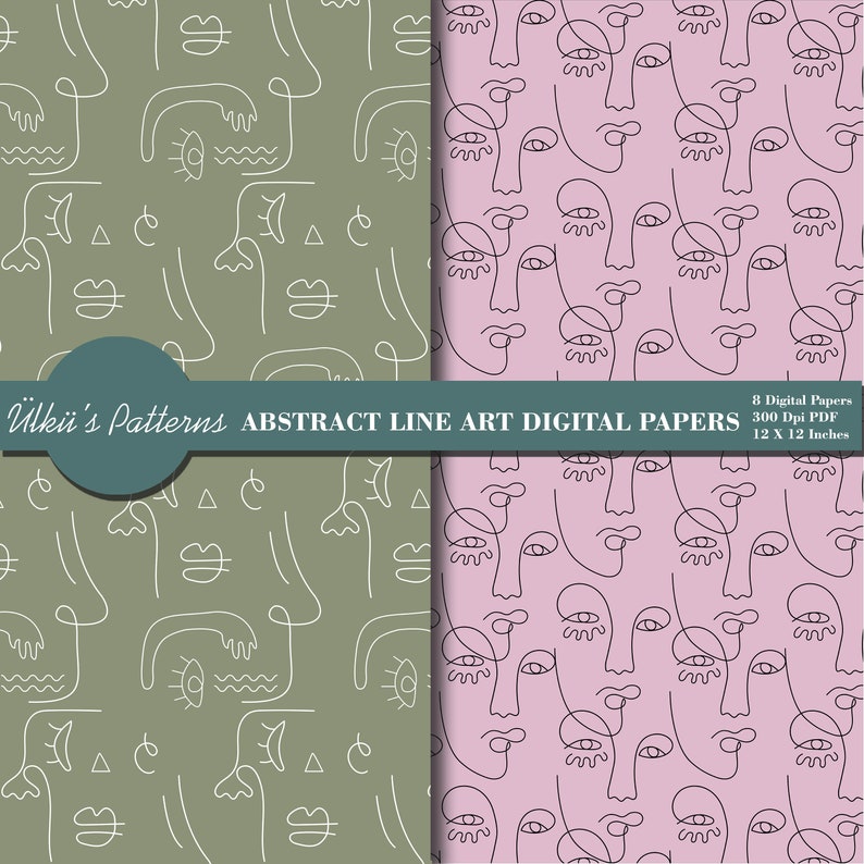 Abstract Line Art Digital Papers,modern Art Background,faces Line ...