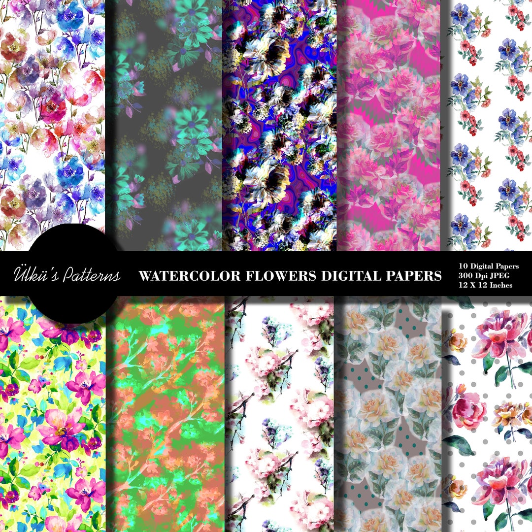 Watercolor Flowers Digital Papers,abstract Flowers Digital Download ...