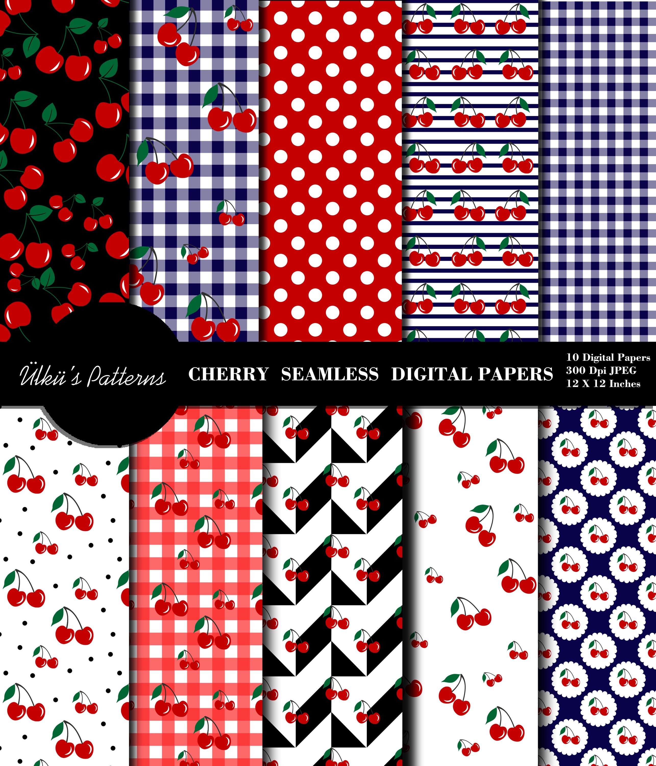 Cute Cherry Digital Paper Seamless Pattern Sweet Cherries Print ...
