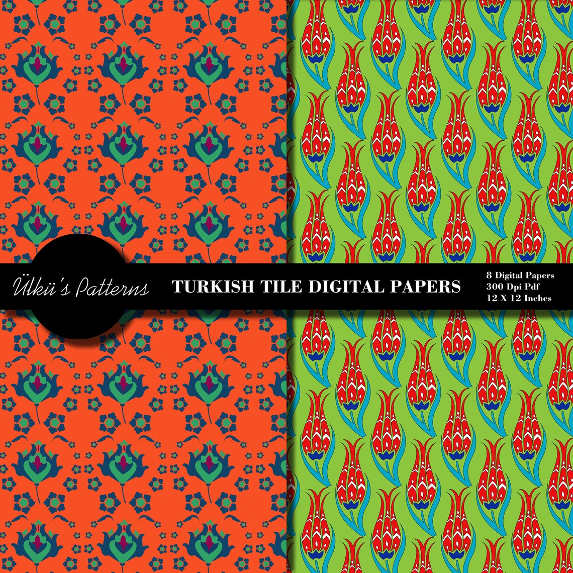 Turkish Tile Digital Papers,traditional Turkish Style,iznik Tile ...