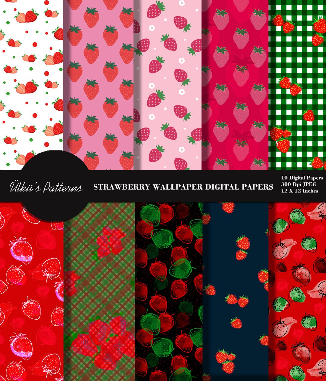 Strawberry Wallpaper Digital Paper,watercolor Strawberry Seamless,hand ...