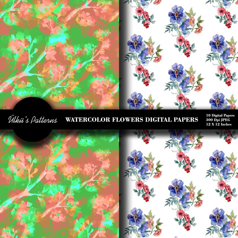 Watercolor Flowers Digital Papers,abstract Flowers Digital Download ...