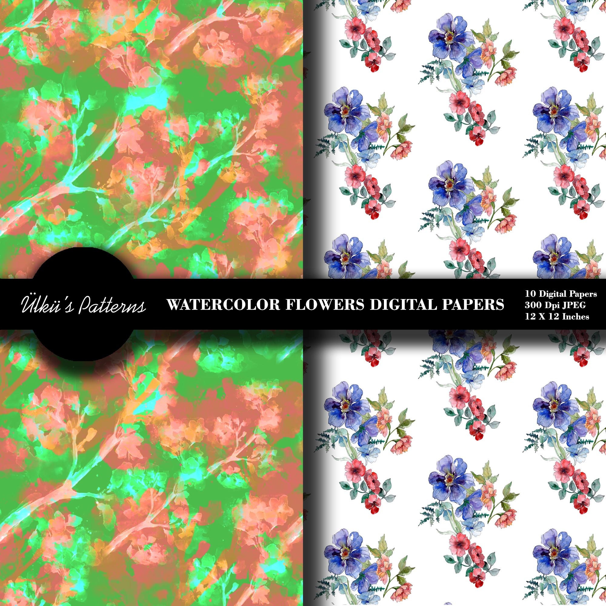 Watercolor Flowers Digital Papers,abstract Flowers Digital Download ...