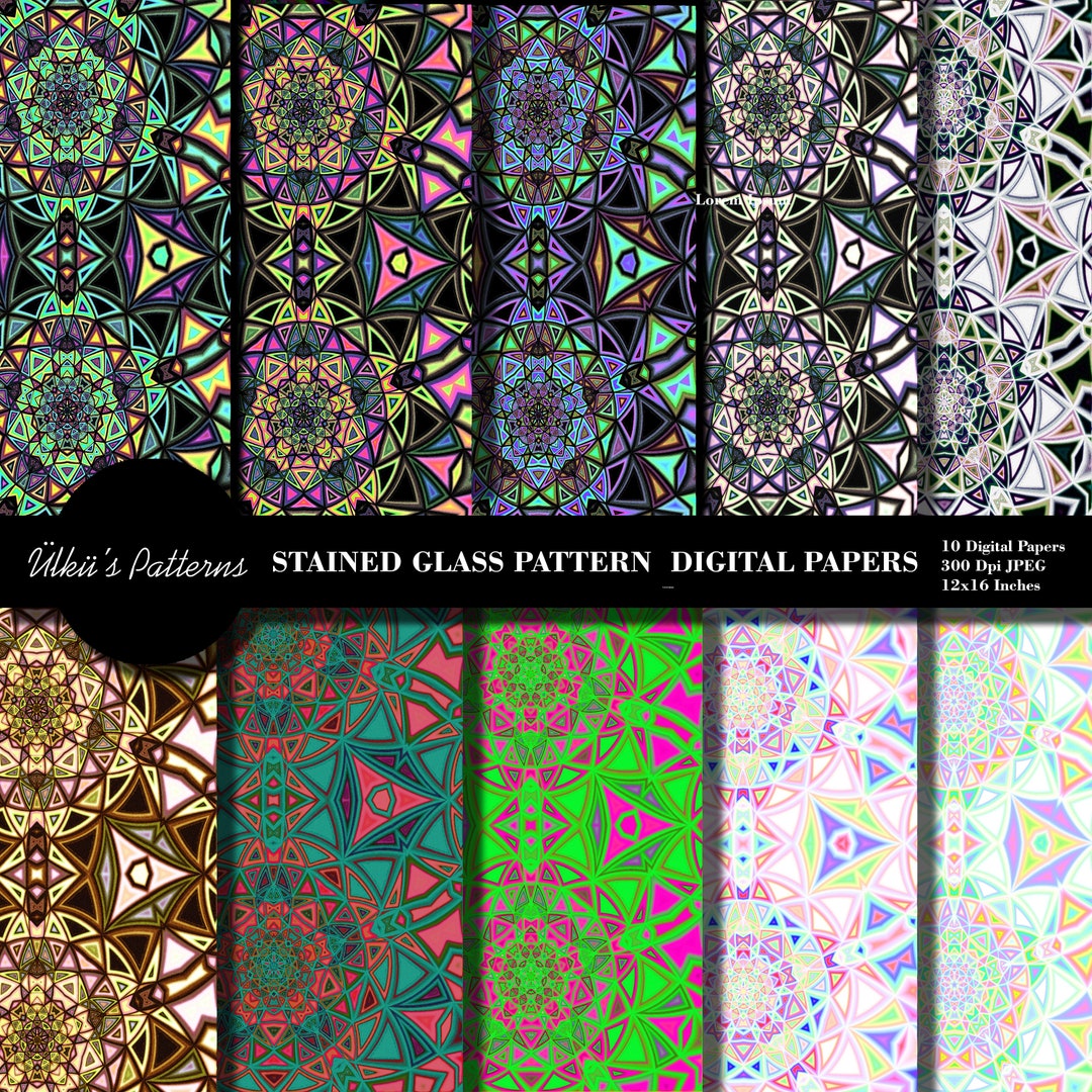 Stained Glass Pattern Digital Papers, Colorful Geometric Interior ...