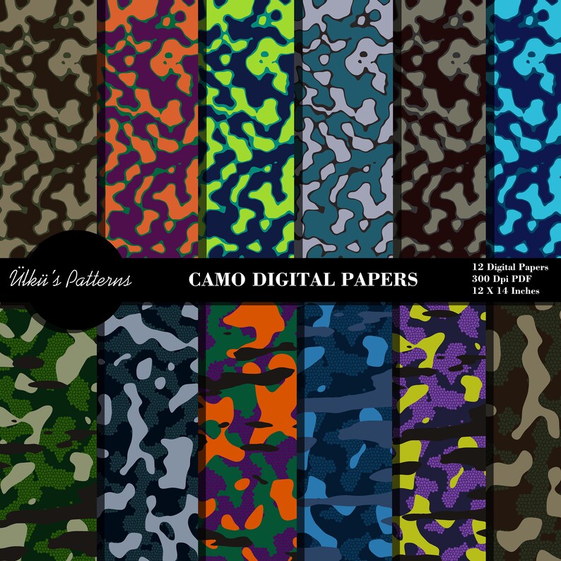Camo Digital Papers,camouflage Digital Paper Pack,repeating Camo ...