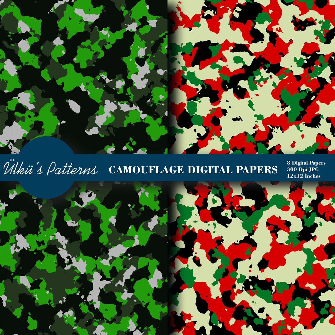 Camouflage Digital Paper Pack,8 Seamless Camo Pattern,colorful ...