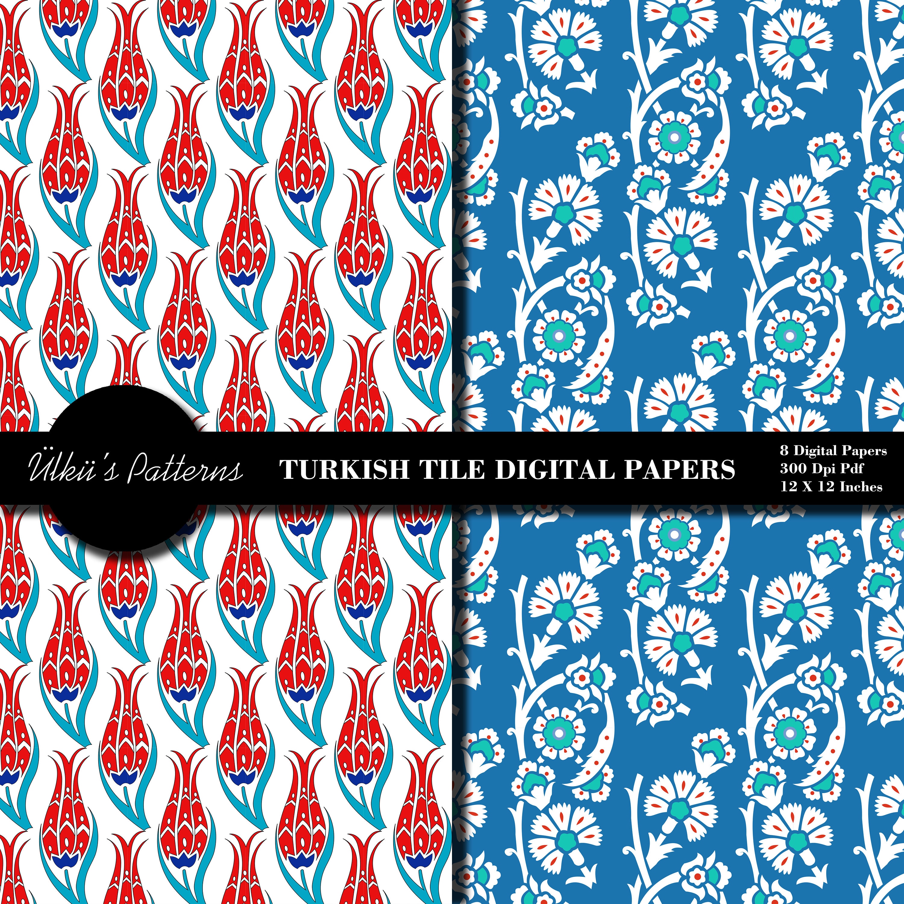 Turkish Tile Digital Papers,traditional Turkish Style,iznik Tile ...