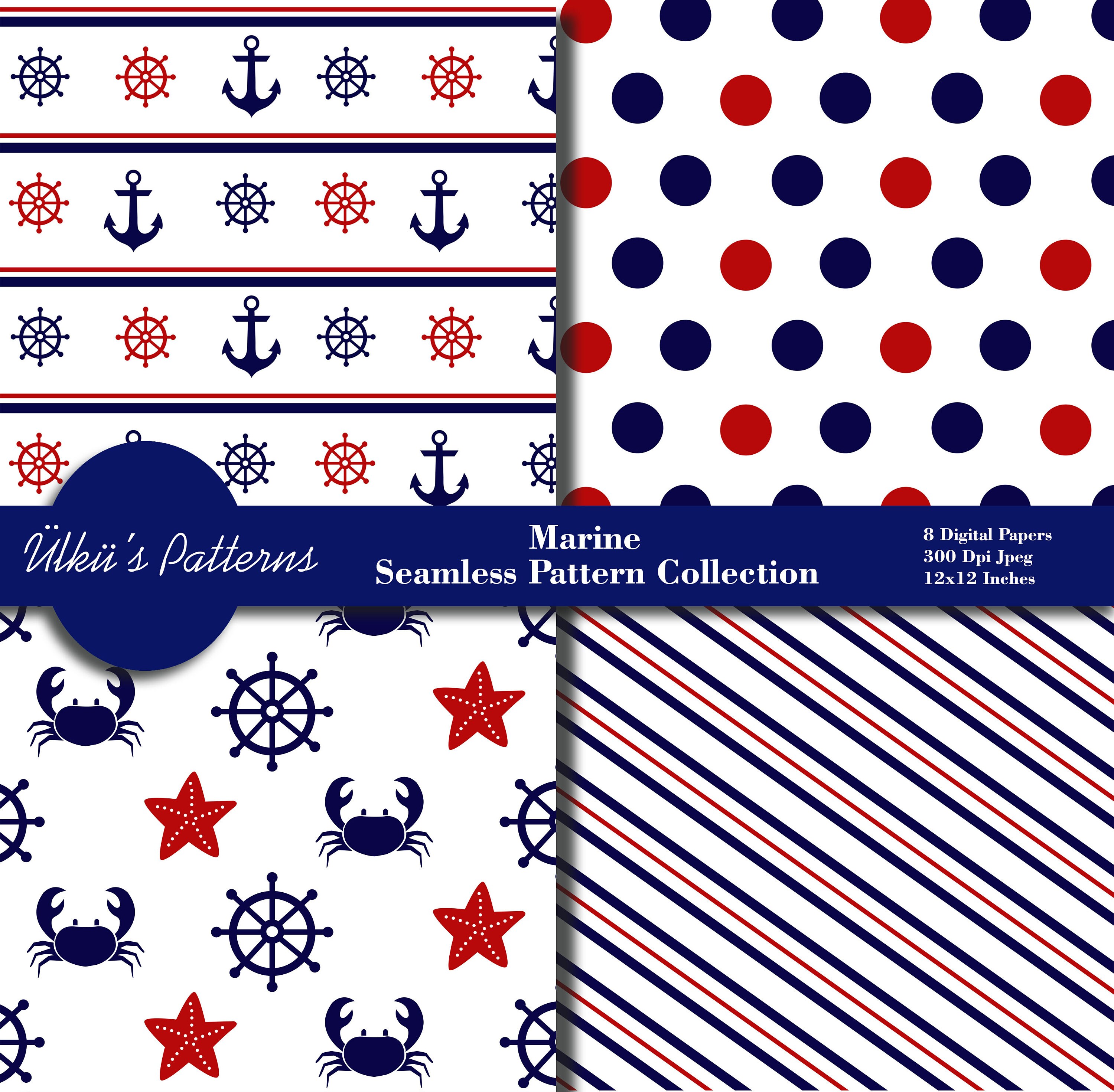Marine Digital Seamless Patternsea Life Patternnautical - Etsy