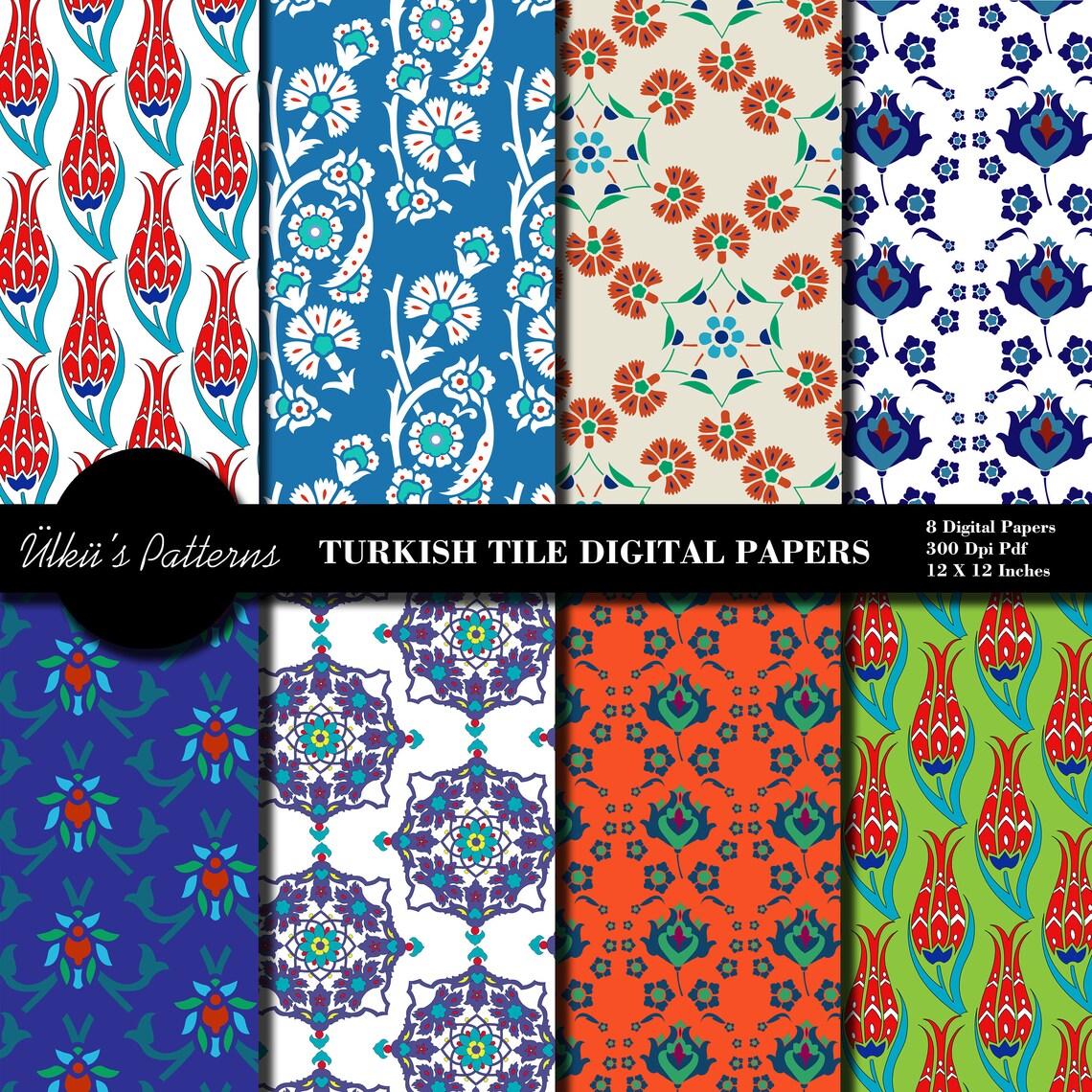 Turkish Tile Digital Papers,traditional Turkish Style,iznik Tile ...