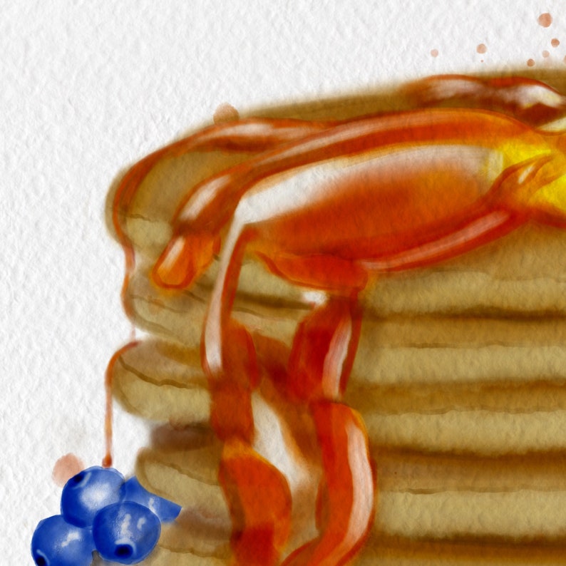 Pancakes and Maple Syrup Watercolor Painting | Kitchen Art (digital ...
