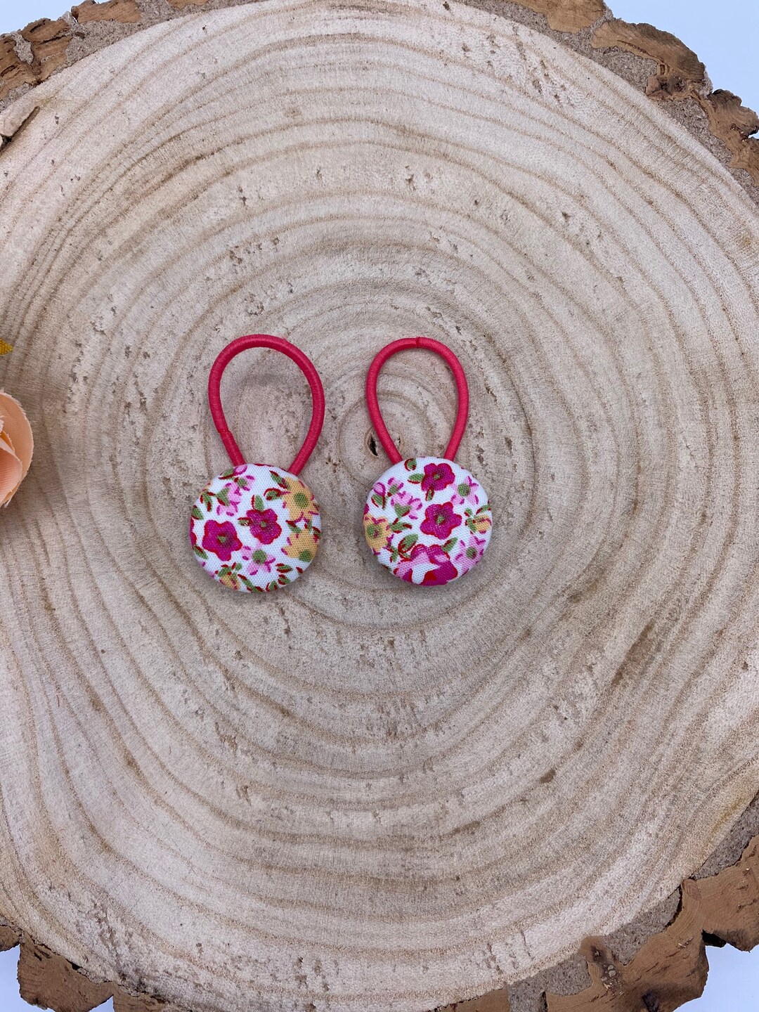 A Pair of Floral Button Bobbles - Pink Bobbles - Hair Bobbles - Hair ...
