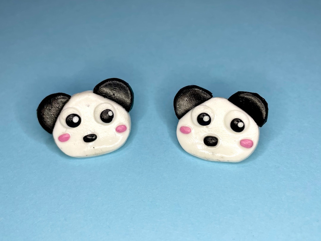 Cute Panda Stud Earrings Adorable Kawaii Handmade Polymer Clay Farm Zoo ...