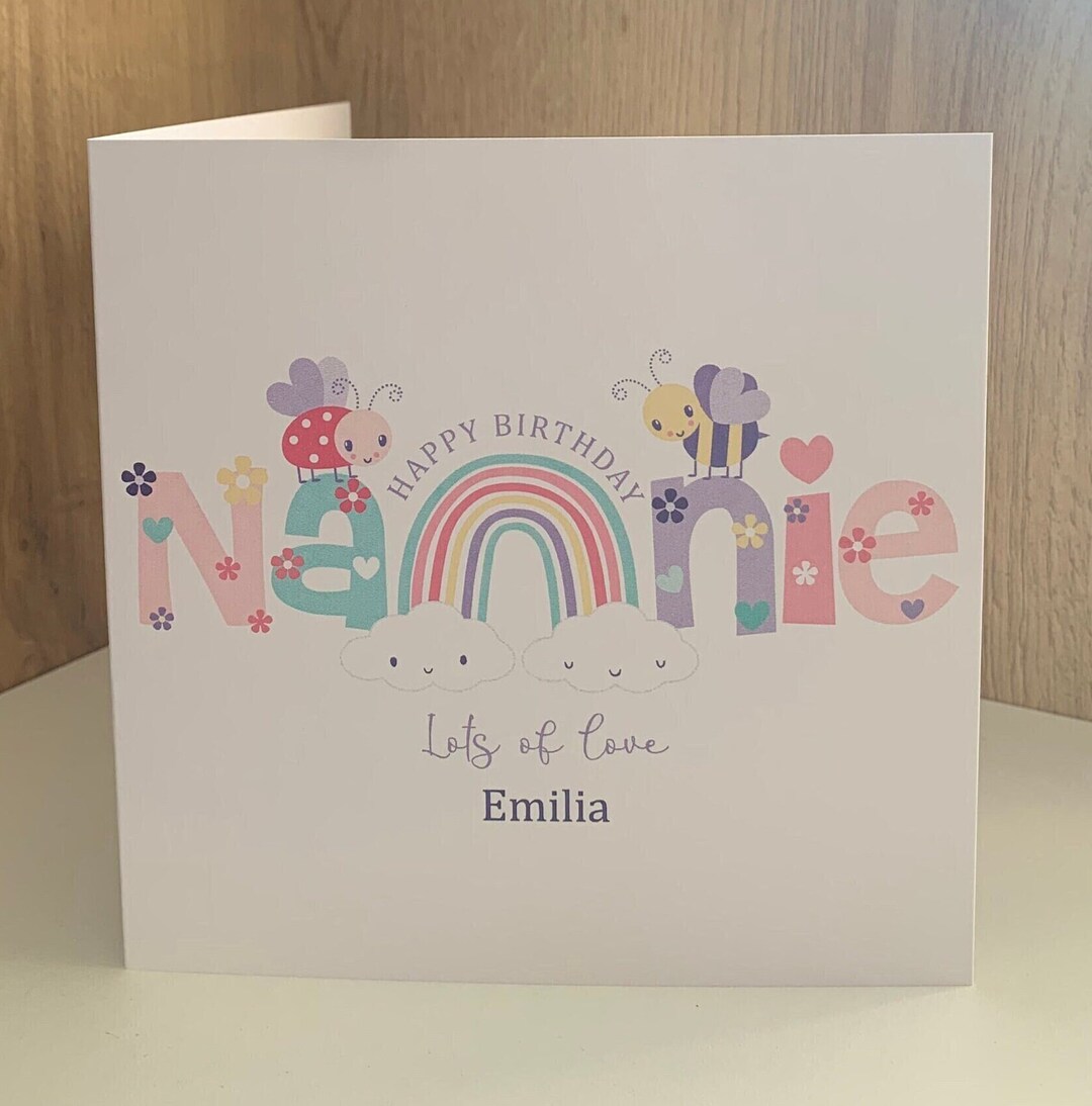 Nannie Birthday Card With Rainbow Design Printed on Smooth White Card ...