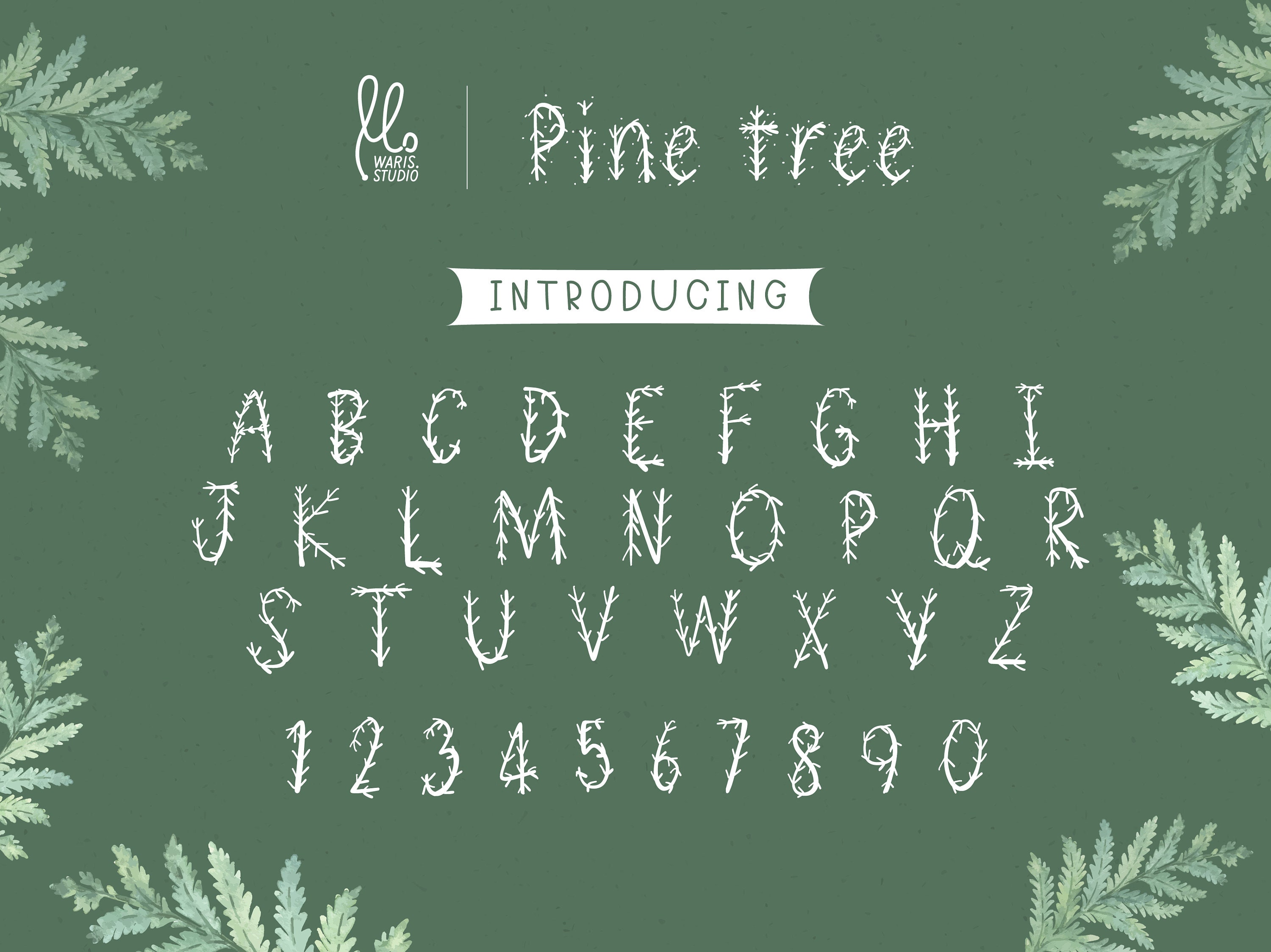 WK Pine Tree Font, Christmas Font, Pine Tree Font, Hand Lettered Font ...