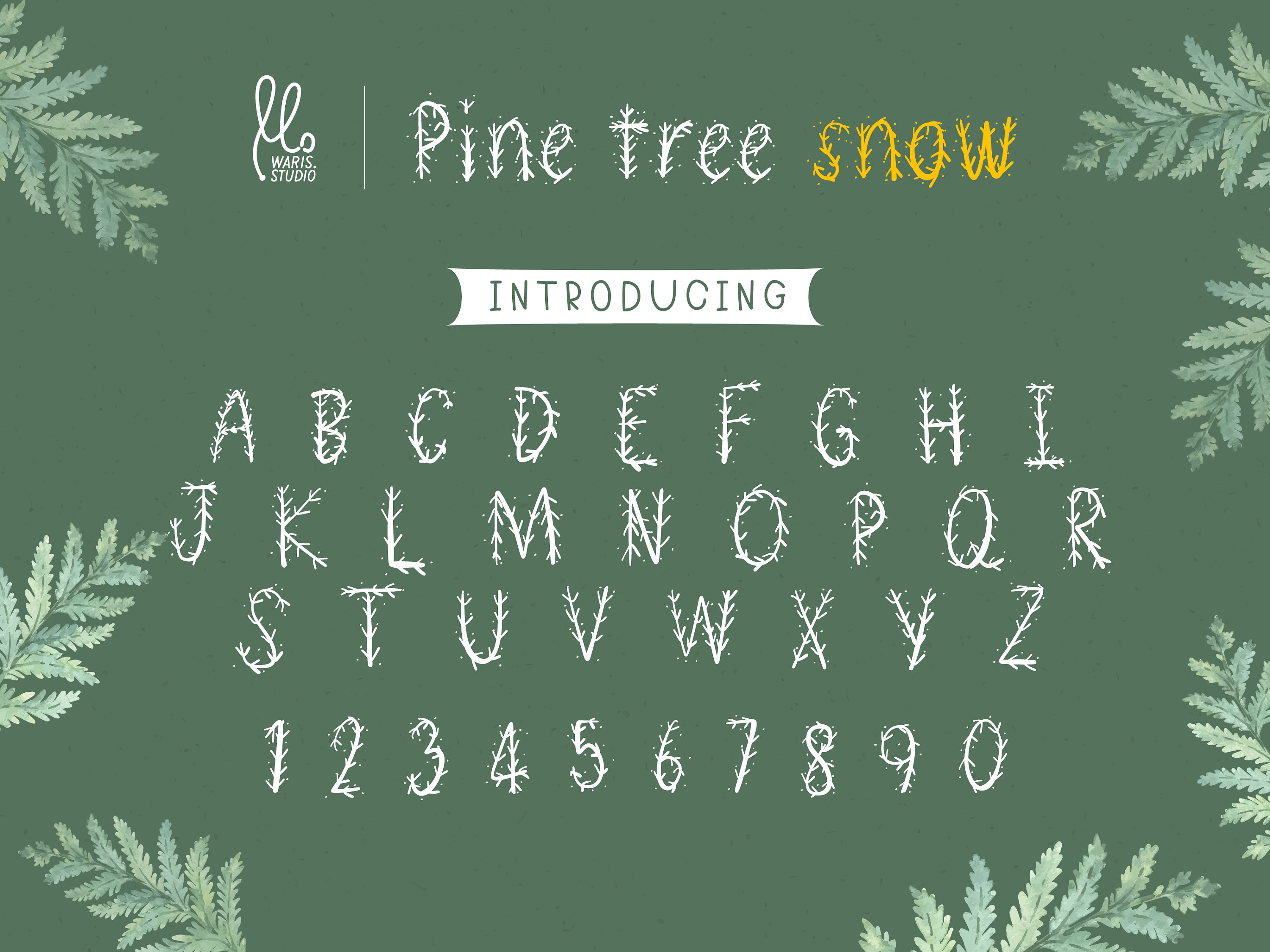 WK Pine Tree Font, Christmas Font, Pine Tree Font, Hand Lettered Font ...