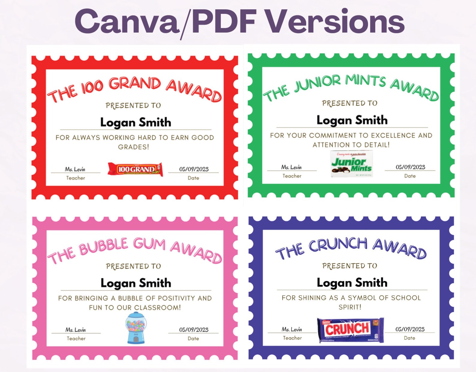 Printable Candy Bar Awards for Students - End of Year Class Awards ...
