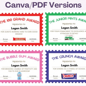 Printable Candy Bar Awards for Students - End of Year Class Awards ...