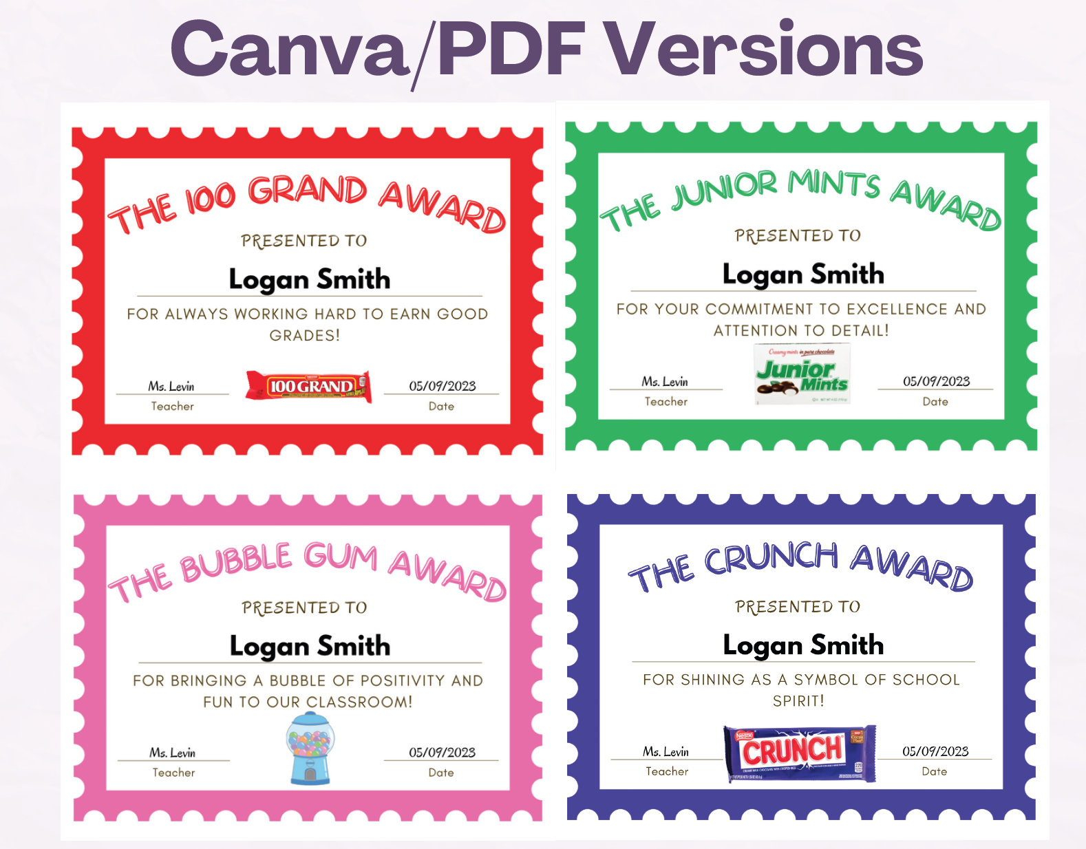 Printable Candy Bar Awards for Students - End of Year Class Awards ...