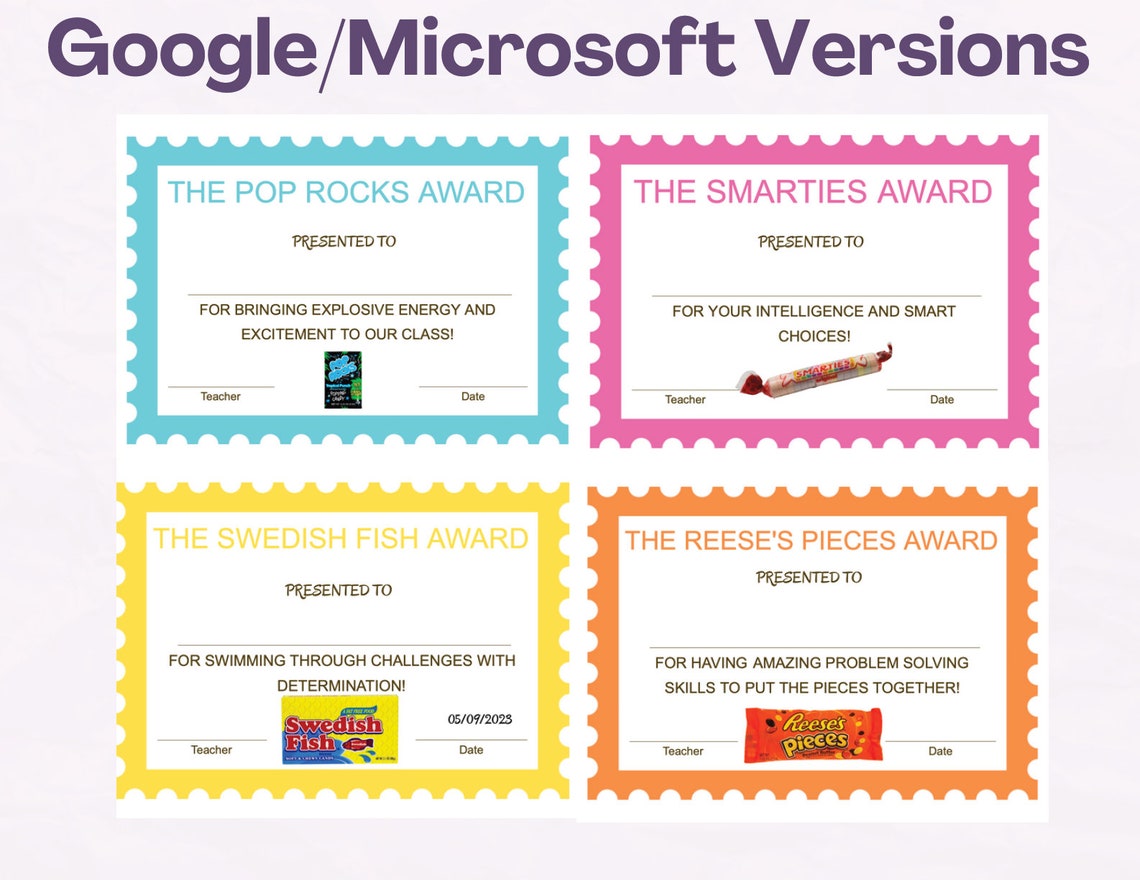Printable Candy Bar Awards for Students - End of Year Class Awards ...