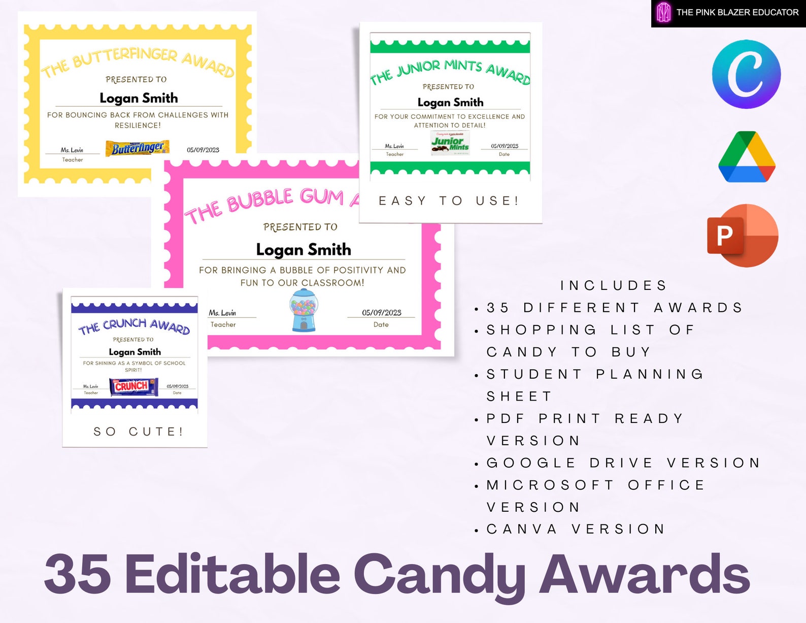 Printable Candy Bar Awards for Students - End of Year Class Awards ...