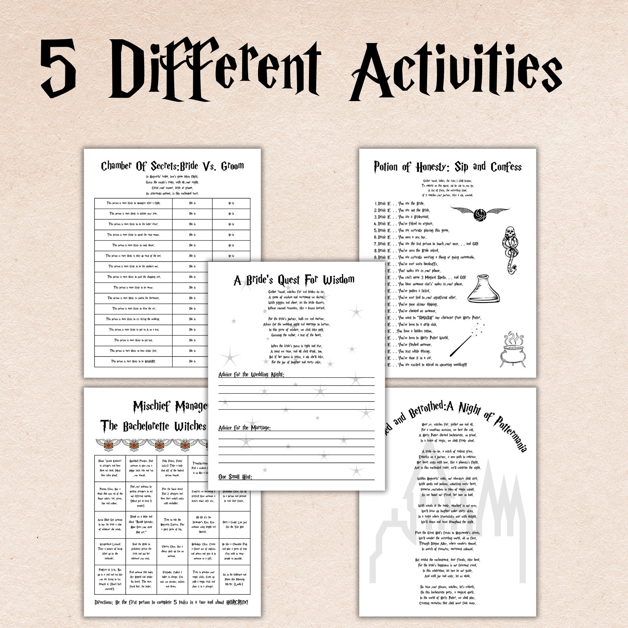 Wizard Bachelorette Party Games Bundle | HP Themed Bachelorette ...