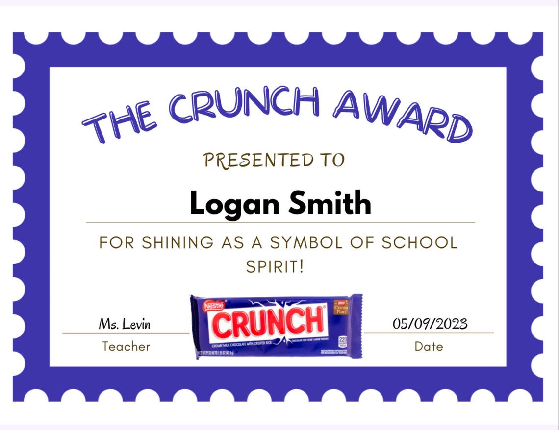 Printable Candy Bar Awards for Students - End of Year Class Awards ...