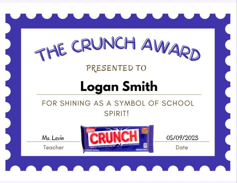 Printable Candy Bar Awards for Students - End of Year Class Awards ...