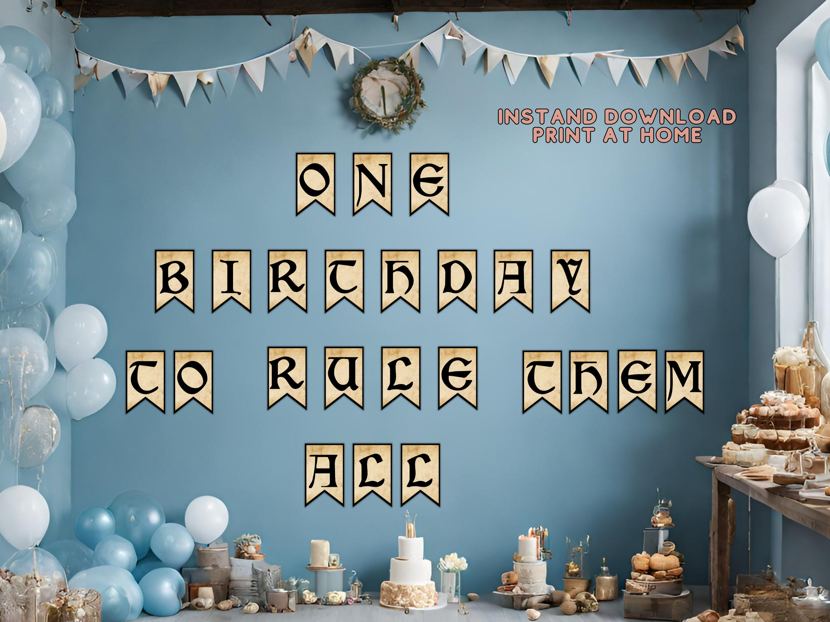 Printable One Birthday to Rule Them All, Medieval Sign, LORD RINGS, Hobbitcore, Garland, Epic ...