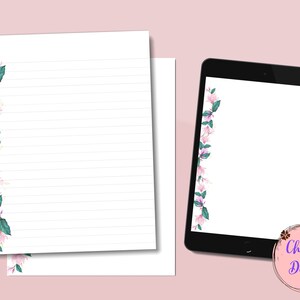 Elegant Pink Floral Print Stationery Pink Floral & Green Leaf Letter ...