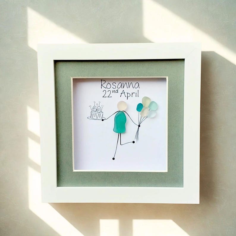 Handmade Personalised Birthday Gift, Sea Glass Milestone Frame, 40th ...