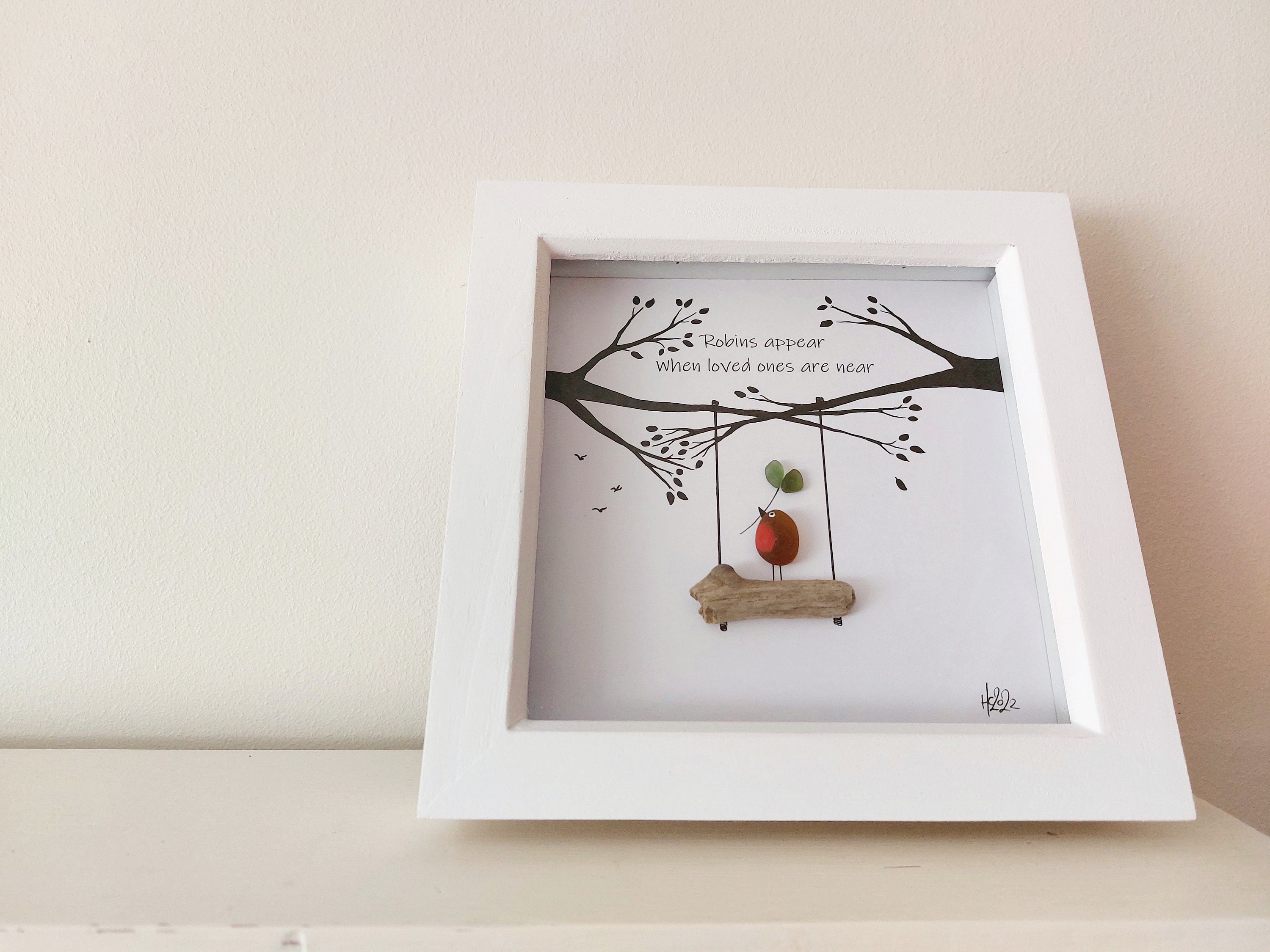 Sea Glass Robin Picture Framed Beach Glass Pebble Art Etsy