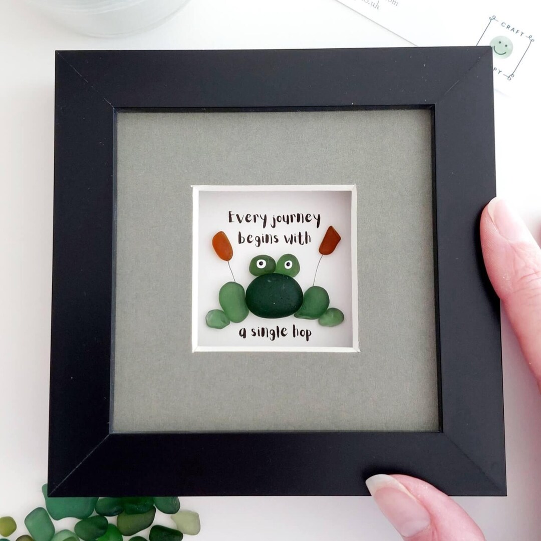 Framed Sea Glass Frog Picture With Aspirational Quote - Inspirational ...