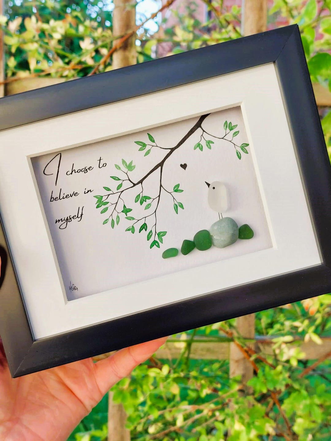 Sea Glass Bird Artwork, Original Positive Affirmation Picture, Mental ...