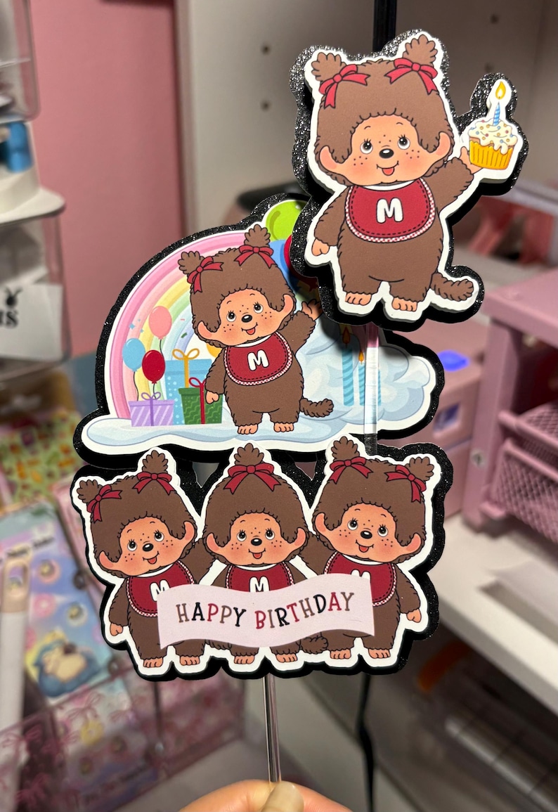 Monchichi Birthday Cupcake Toppers, Kawaii Party Decor - Etsy