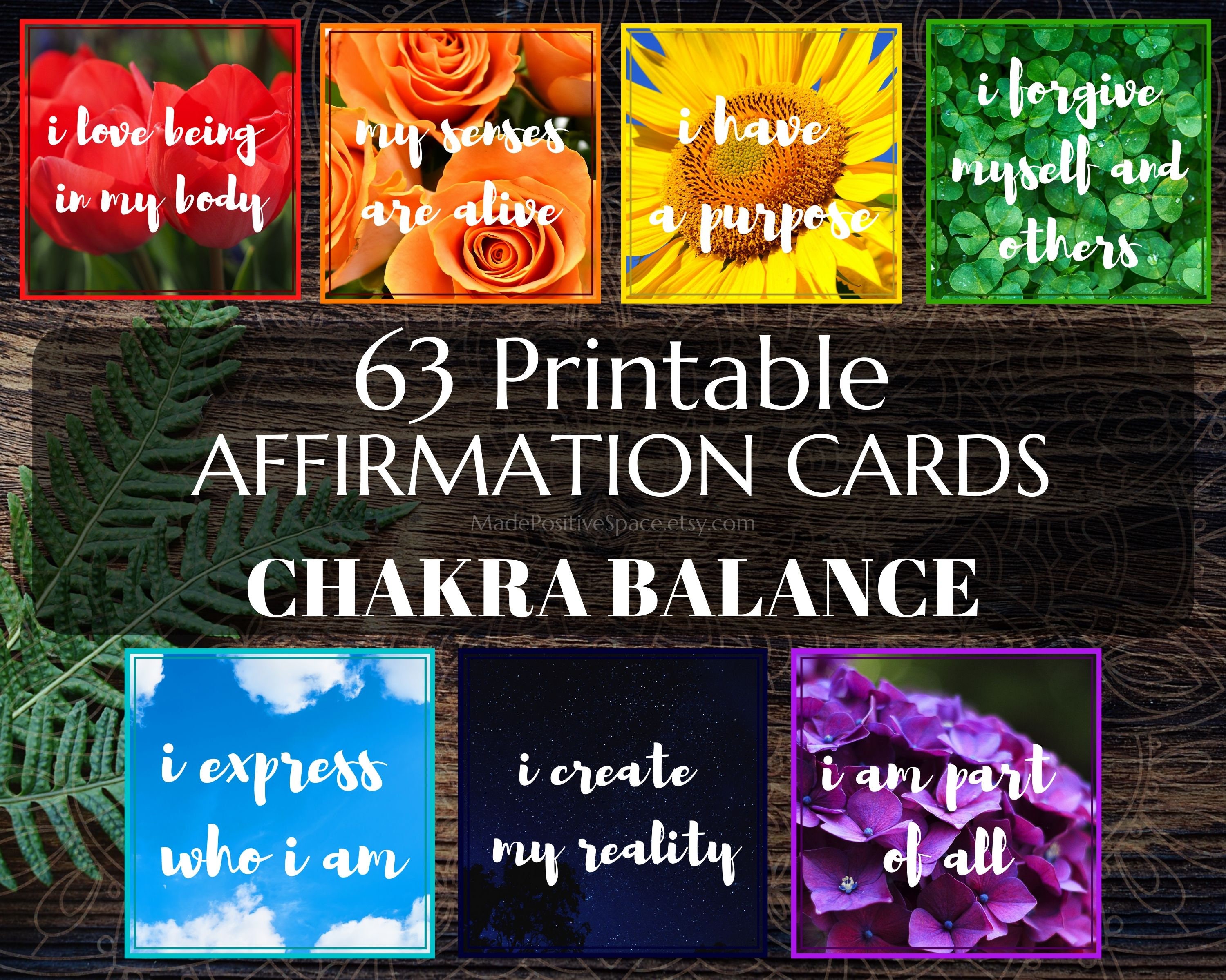 Chakra Affirmation Cards - 63 Printable Cards for Chakra Balance ...