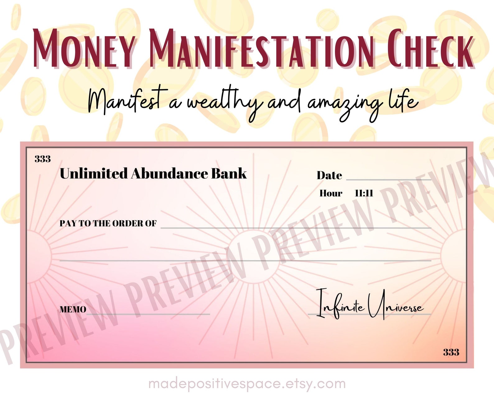 Printable Money Manifesting Check - Law of Attraction - Manifest ...