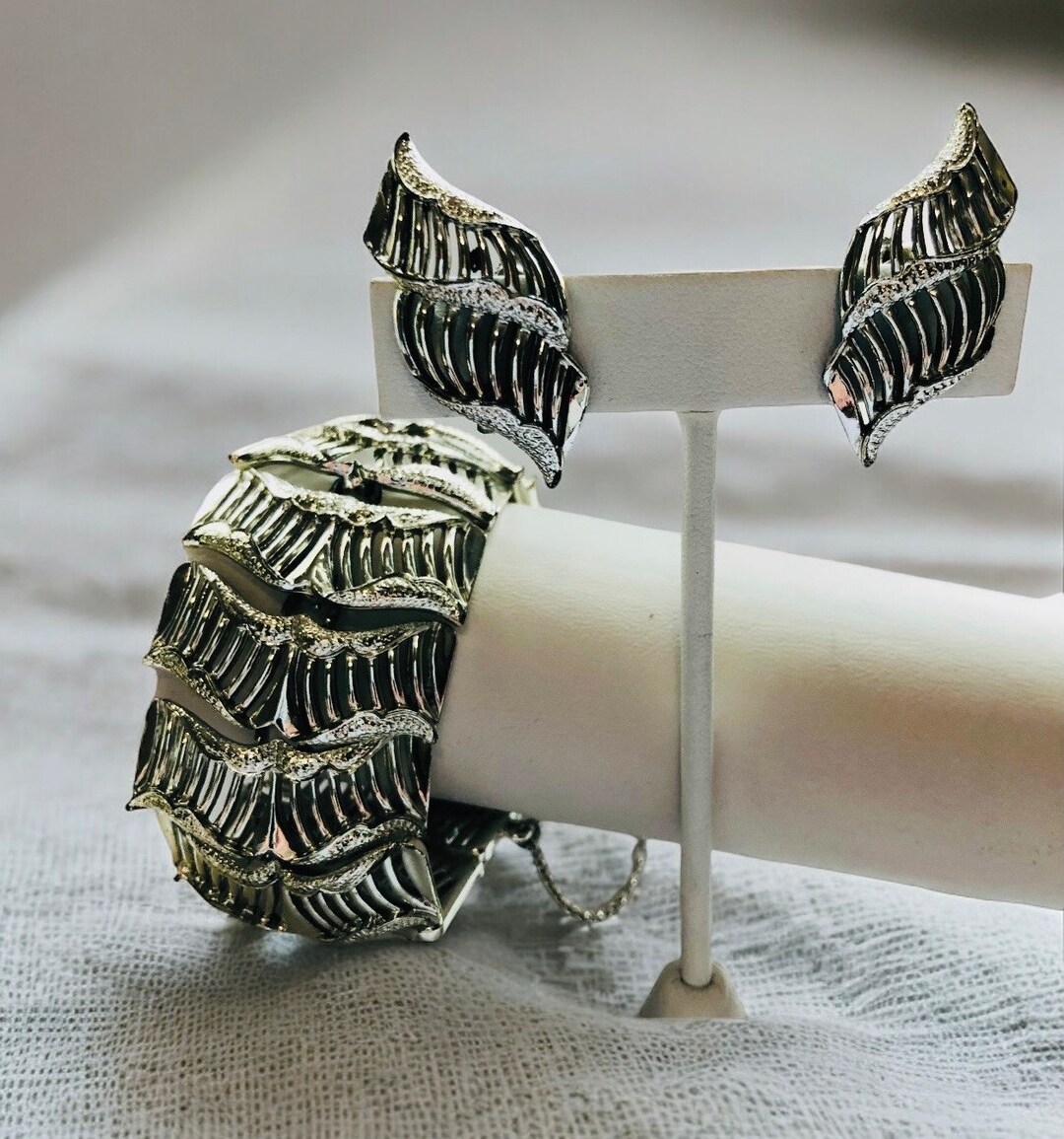 Vintage Coro Silver Bracelet and Earrings, 1960s Bracelet and Earrings ...