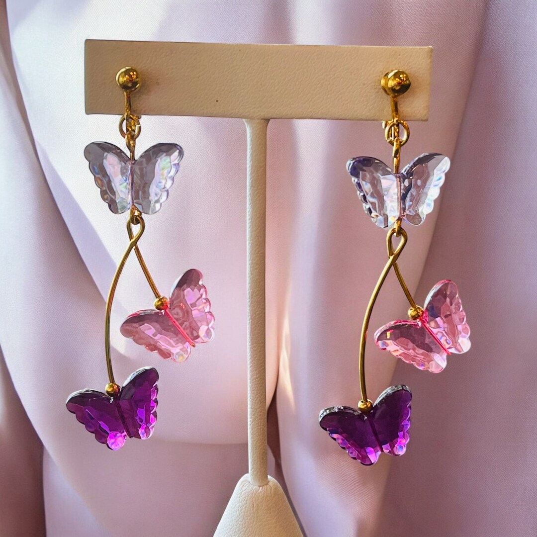Avon Vintage Butterfly Earrings, 1990s Purple Butterfly Dangle Earrings, Avon Vintage Jewelry ...