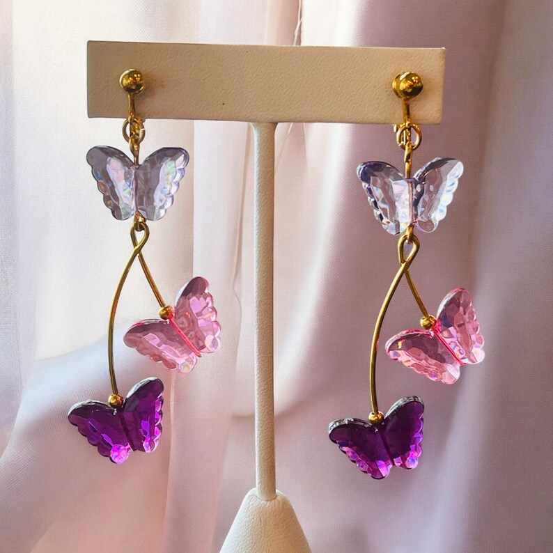 Avon Vintage Butterfly Earrings, 1990s Purple Butterfly Dangle Earrings, Avon Vintage Jewelry ...