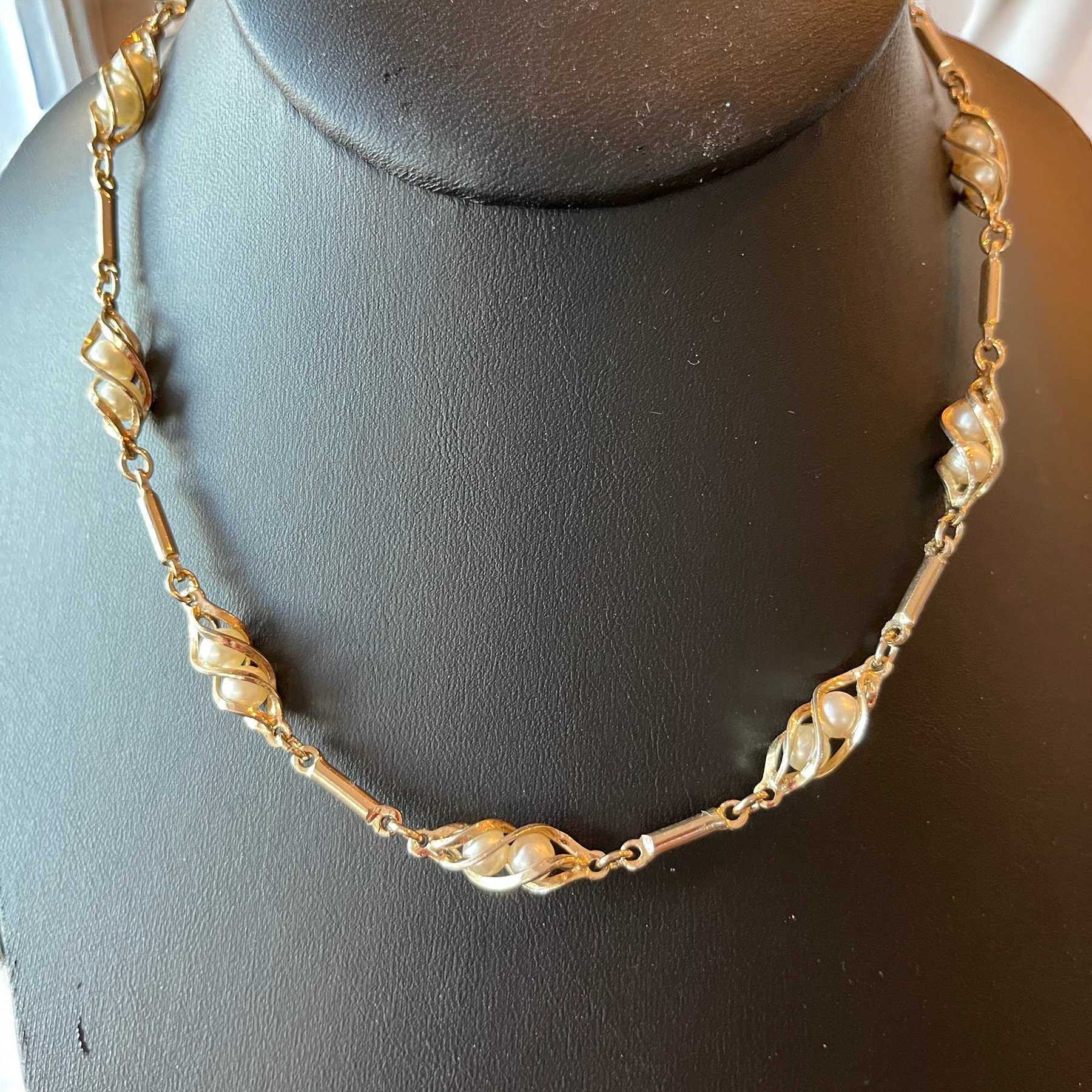Sarah Coventry Caged Pearl Jewelry Set, 1960s Gold Necklace and ...