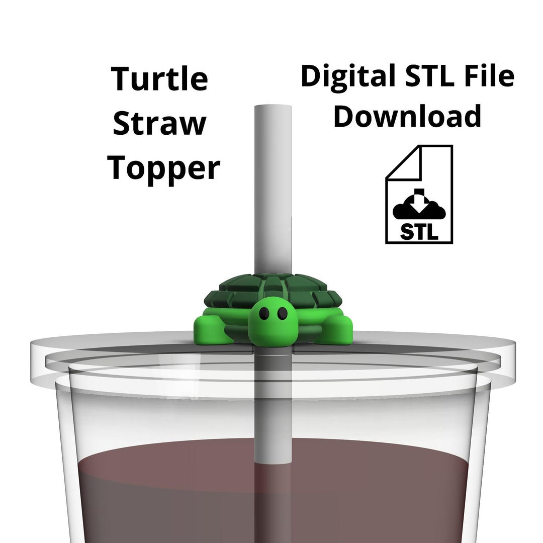 STL for Large Turtle Topper, Turtle Straw Topper, Reptile Straw Topper ...