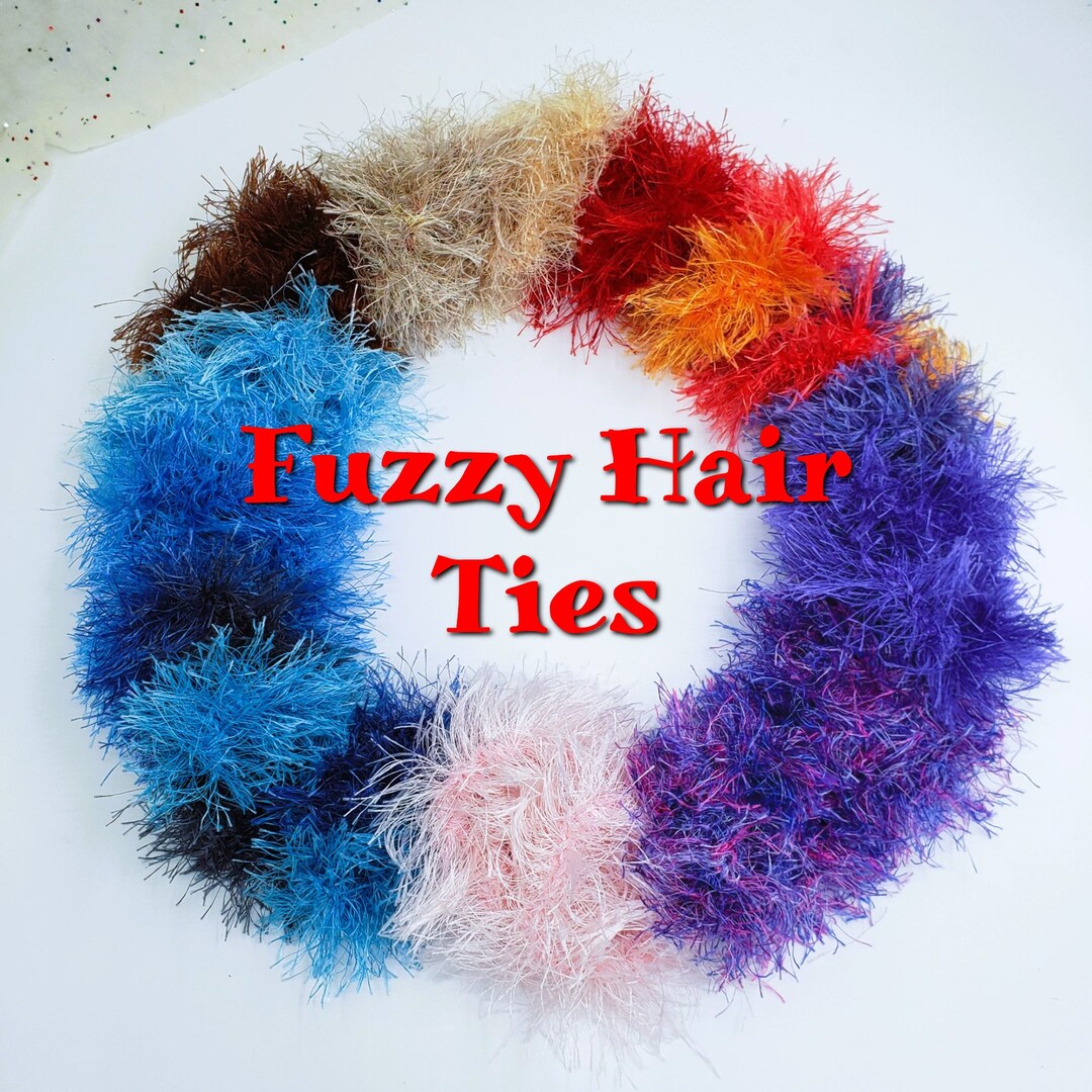 Hand Crochet Fuzzy Hair Tie, Polyester Yarn Elastic Band - Etsy
