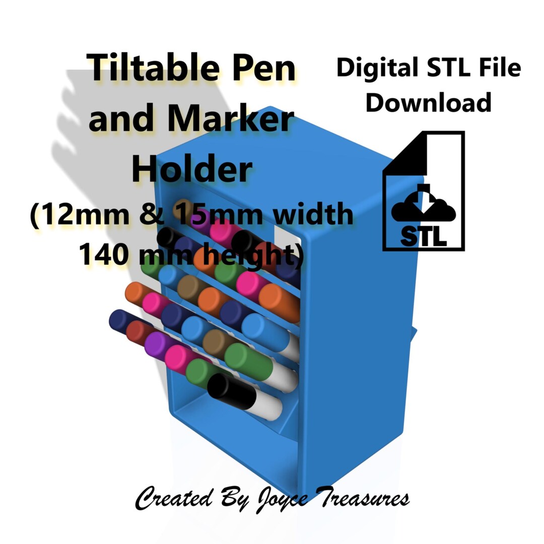 Tiltable Pen and Marker Organizer STL File, 30 Pens, 12 & 15mm Diameter ...