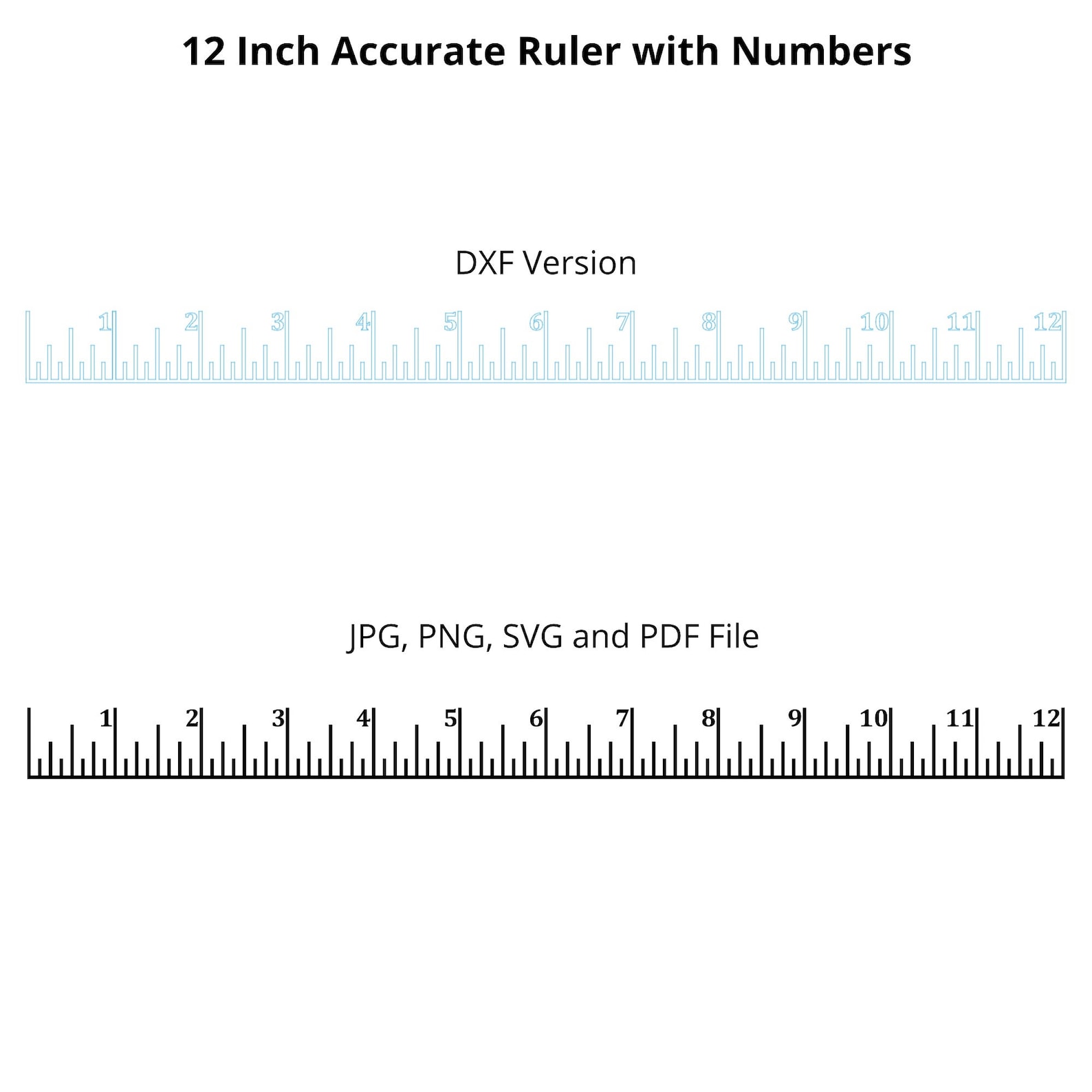 12 Inch Accurate Ruler With Numbers Lines up (DXF, Jpg, Png, SVG and ...