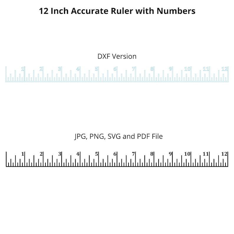 12 Inch Accurate Ruler With Numbers Lines up (DXF, Jpg, Png, SVG and ...