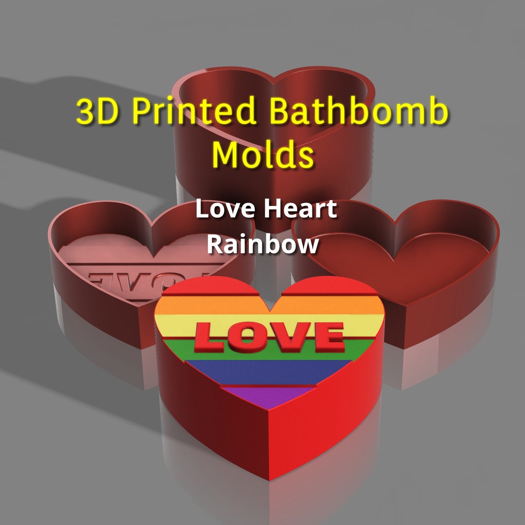 Love Heart Bath Bomb Mold, Rainbow LGBT, 3-piece, 3D Printed - Etsy