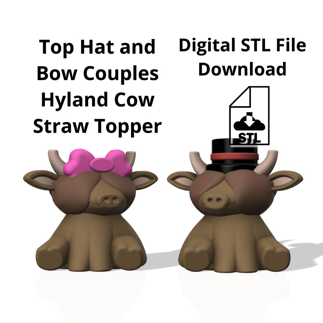 Hyland Cow Straw Topper STL, Couples Bow & Hat (digital Download) - Etsy