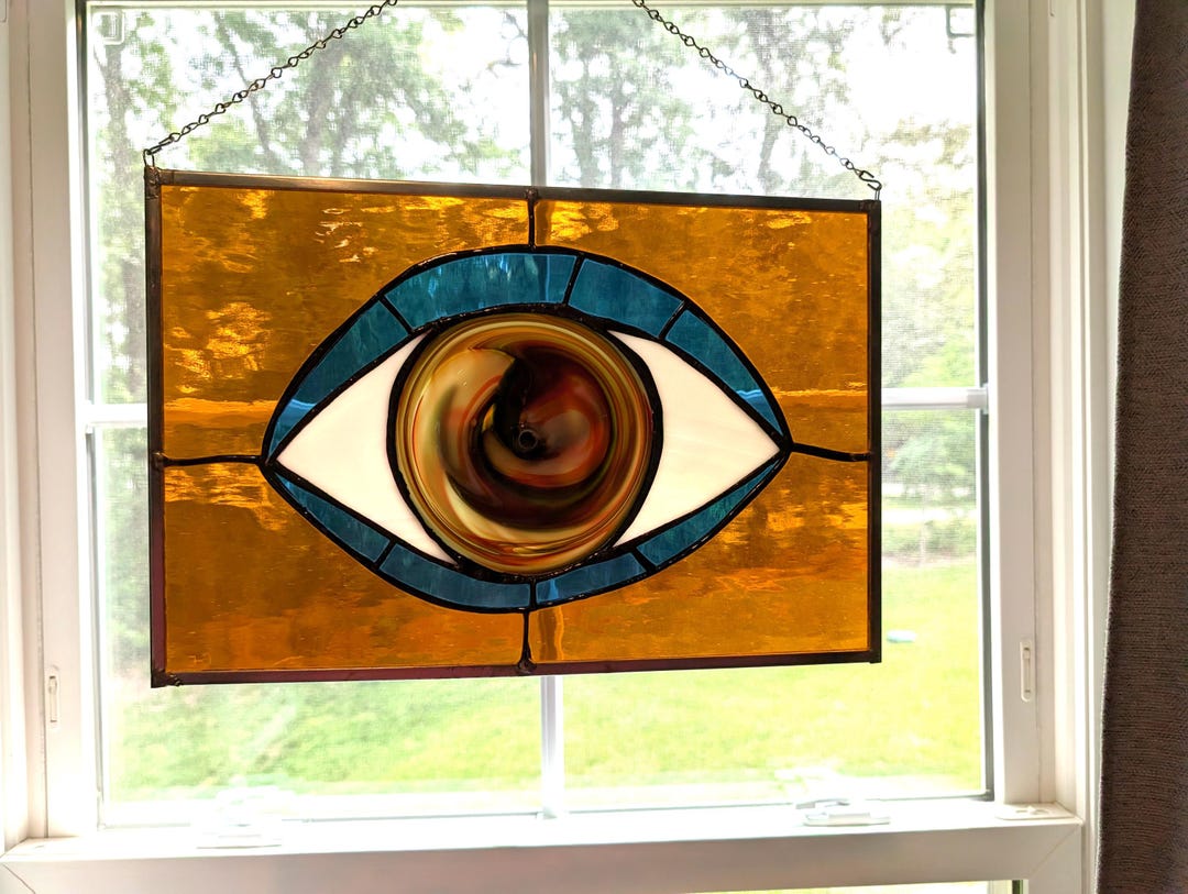 Stained Glass Eye Panel, Amber & Blue Window Hanging - Etsy