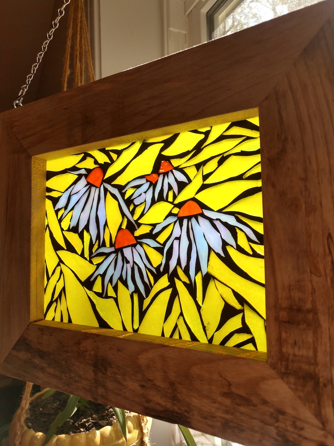 Stained Glass Mosaic, Stained Glass Cone Flowers, Window Hanging - Etsy