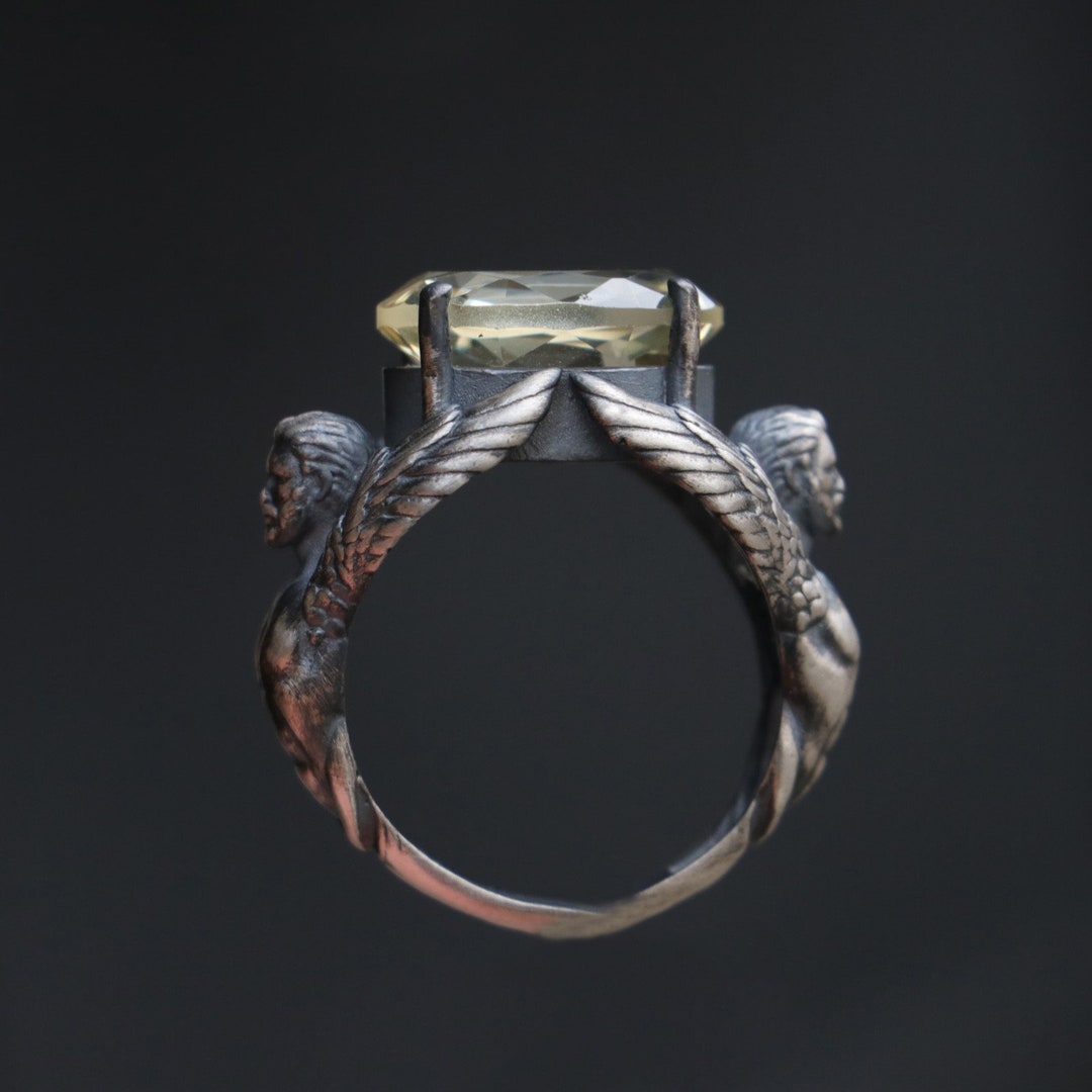 Winged Statue Ring, Winged Ring, Quartz Stone 925 Silver Wings Ring ...